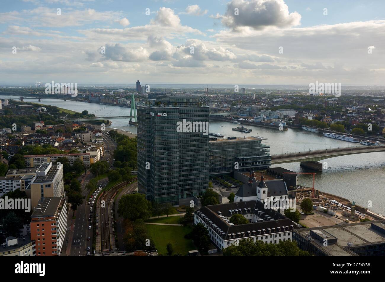Cologne city buildings and the Rhine river seen from the top of Cologne ...