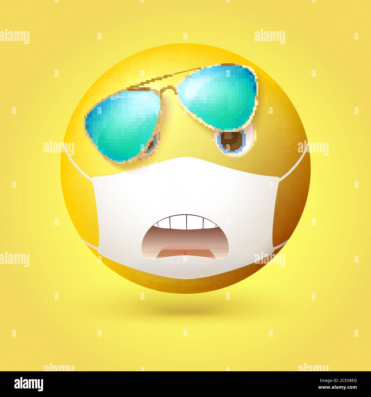 The emotion of surprise. Emoji emoticon with medical mask and ...