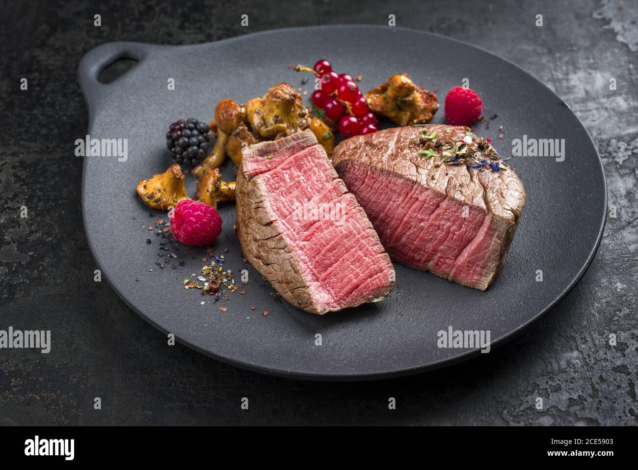 Fried dry aged beef fillet chateaubriand medallion steak natural with ...