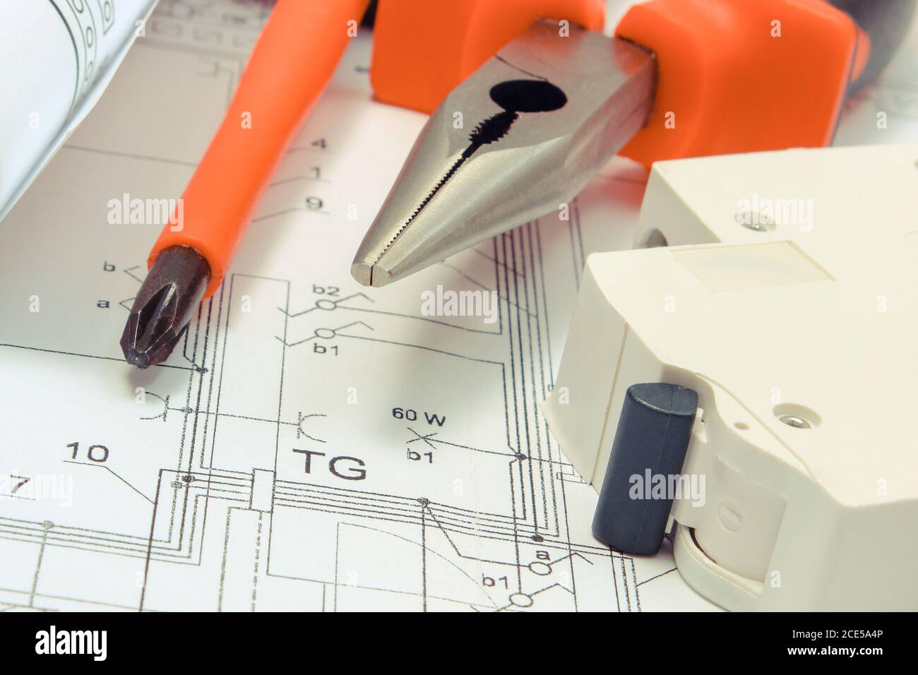 Electrical diagrams, electric fuse and work tools on construction ...