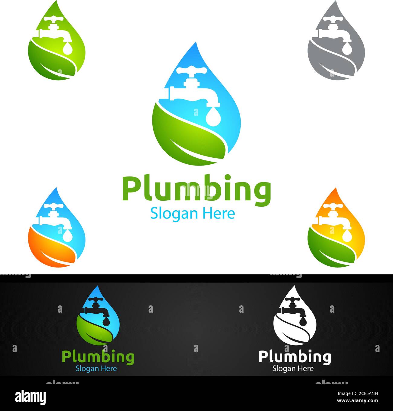 Eco Plumbing Logo with Water and Fix Home Concept Design Stock Vector ...