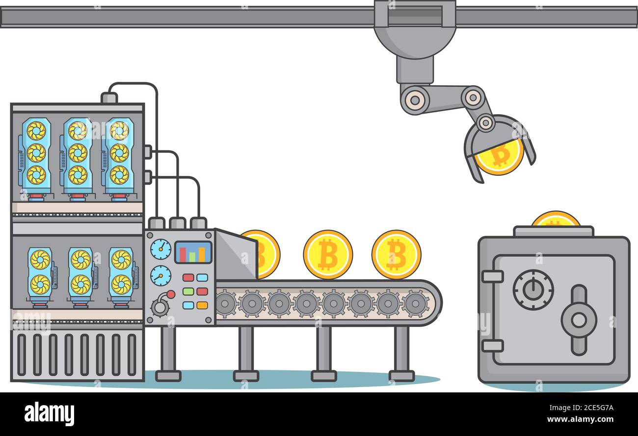 Bitcoin factory concept vector illustration in linear style Stock ...