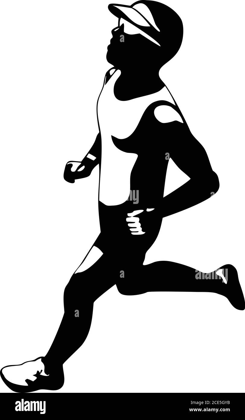 Illustration of triathlete marathon runner running facing side view ...