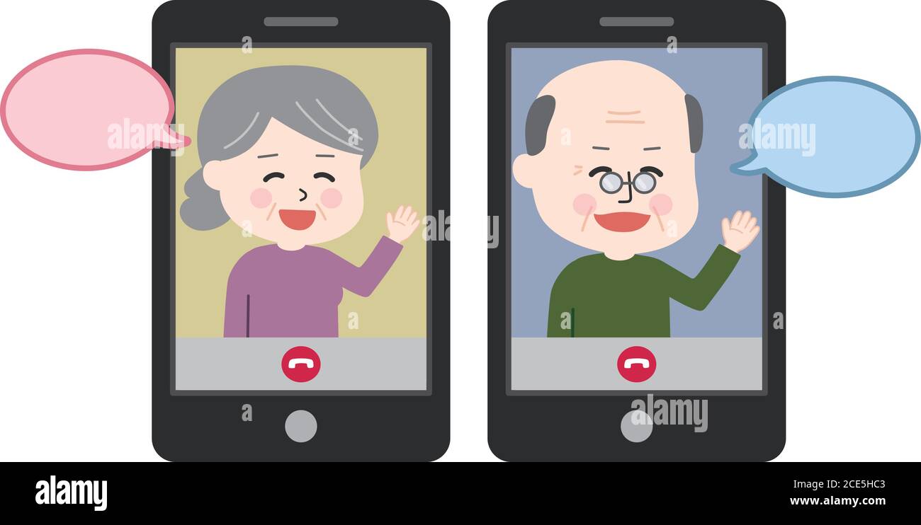 Grandpa and grandma having a video call on tablet or smartphone. Vector ...