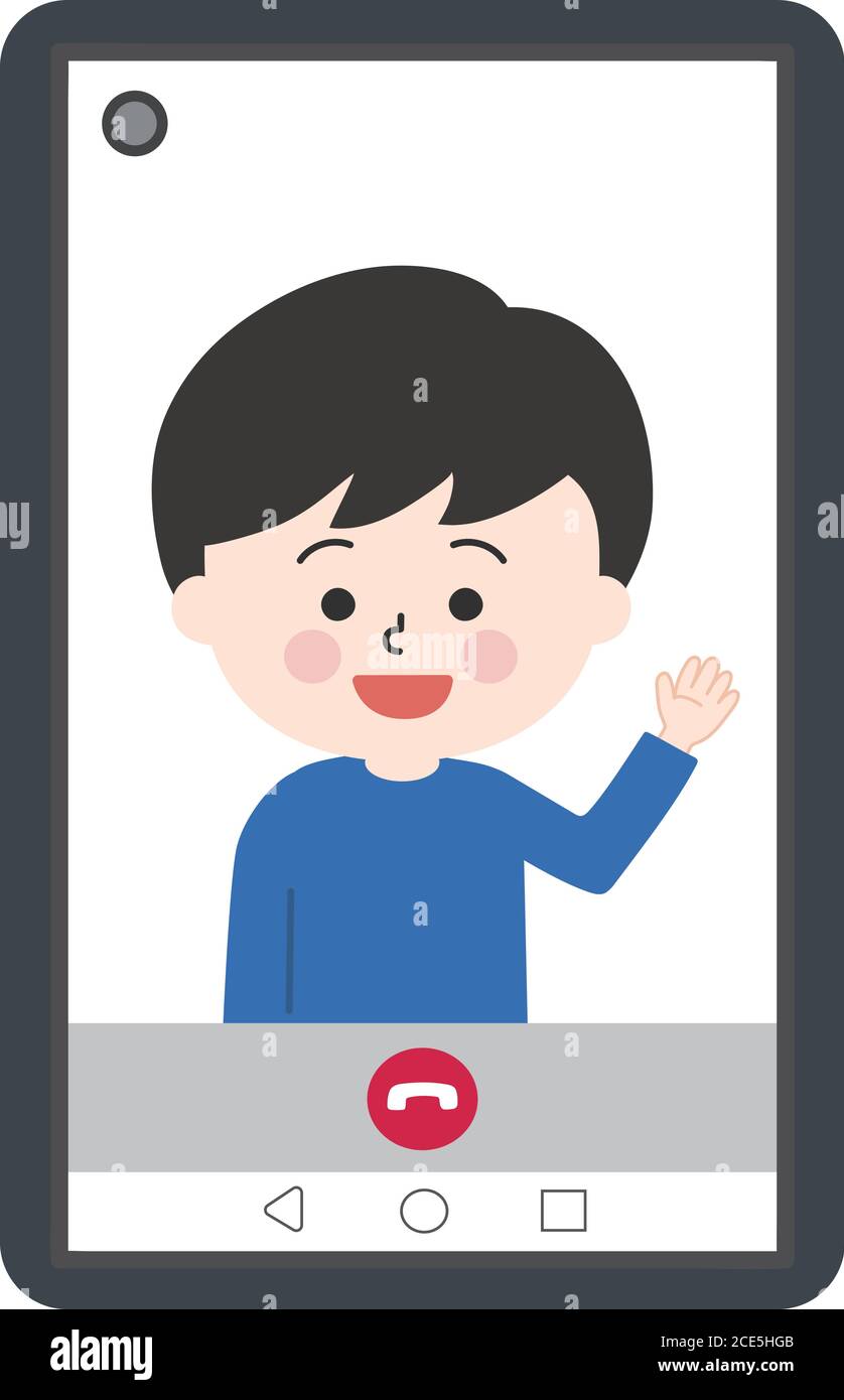 Boy having video call on smartphone. Vector illustration isolated on ...