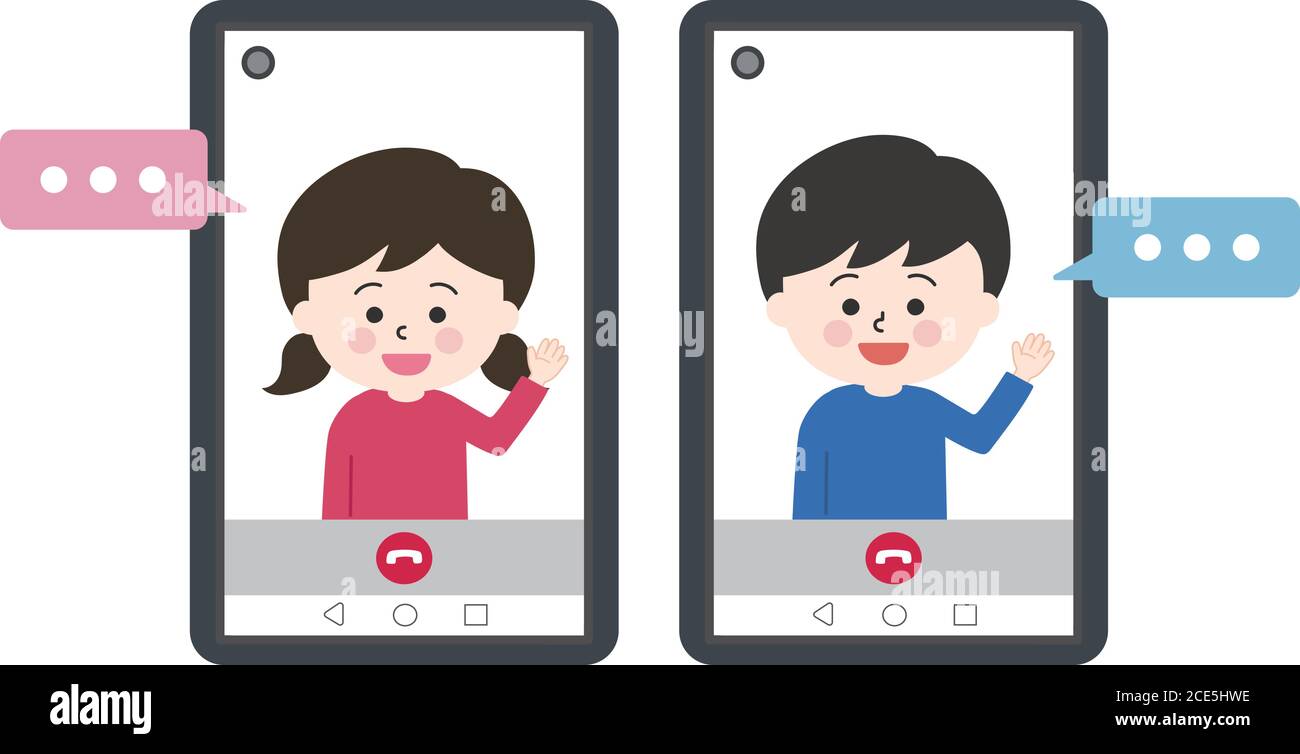 Boy and girl having a video call on tablet or smartphone. Vector ...