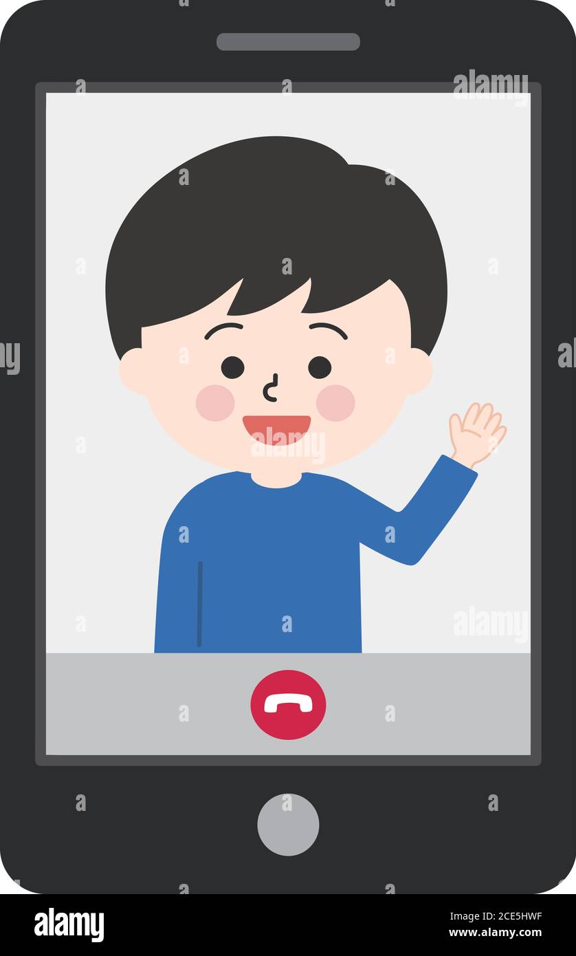 Boy having video call on tablet. Vector illustration isolated on white ...