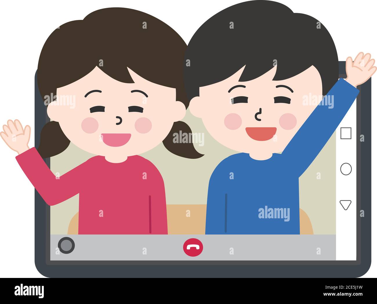 Children having video call on tablet or smartphone. Vector illustration ...