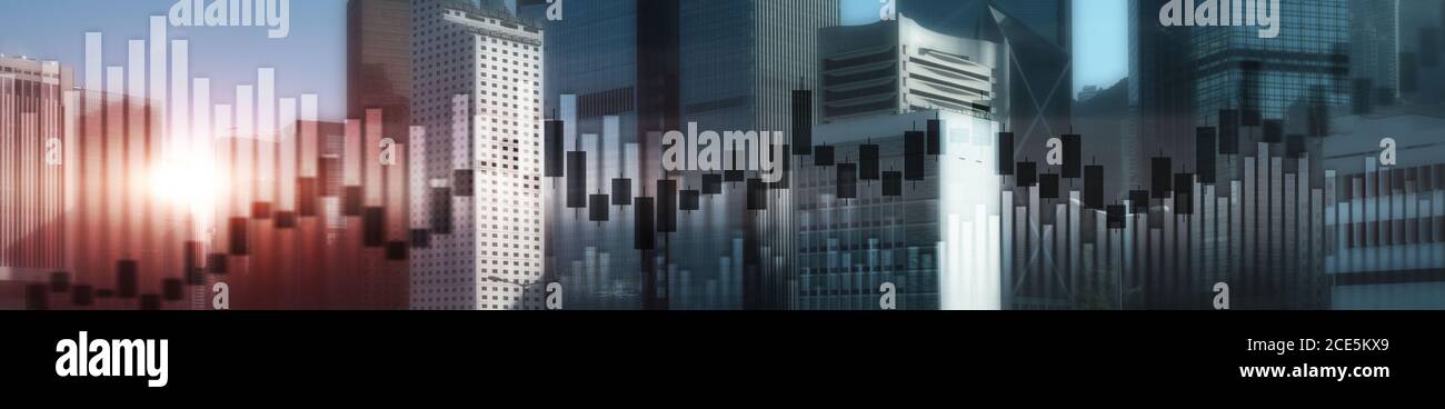 Website header and banner of Hong Kong cityscape with skyscarapers ...