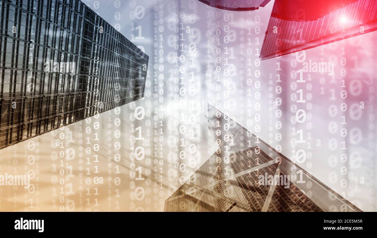 Corporate Business Concept. Binary Code on Moderns City Bulidings Stock ...