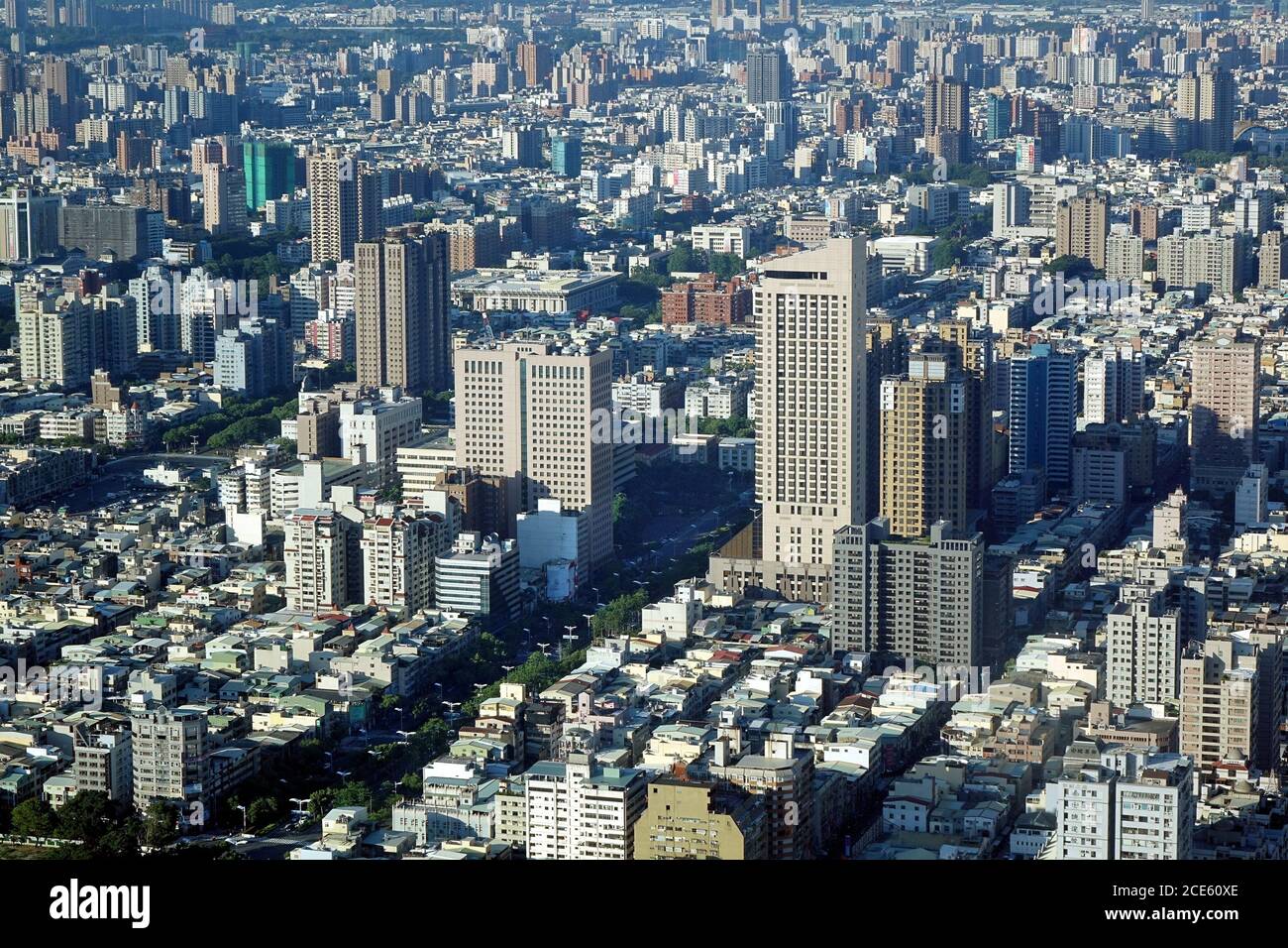 Aerial view of a crowded city with great population density and narrow ...