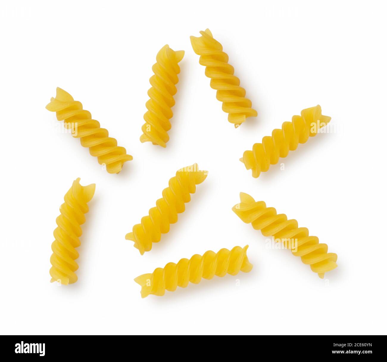 Shooting Fusilli placed on a white background from an overhead view ...