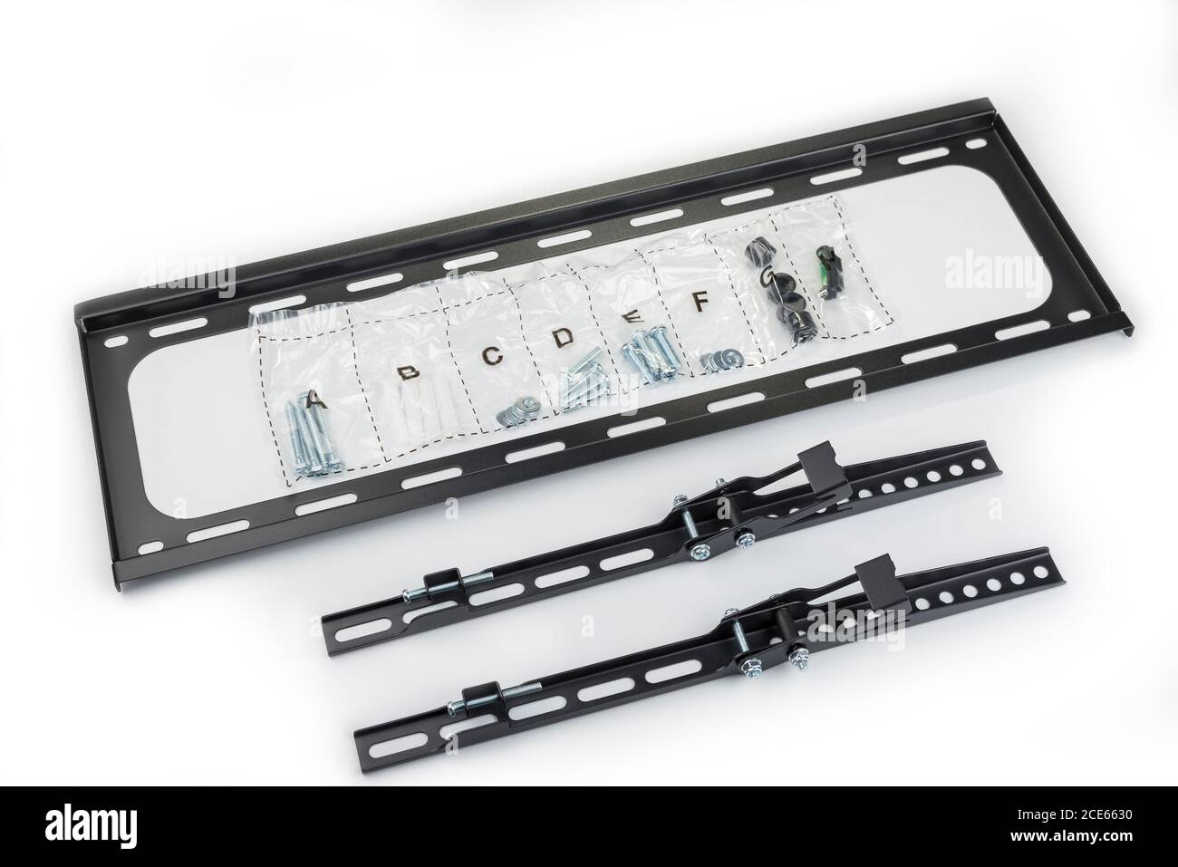 Wall mounted TV stand o n a white background Stock Photo - Alamy