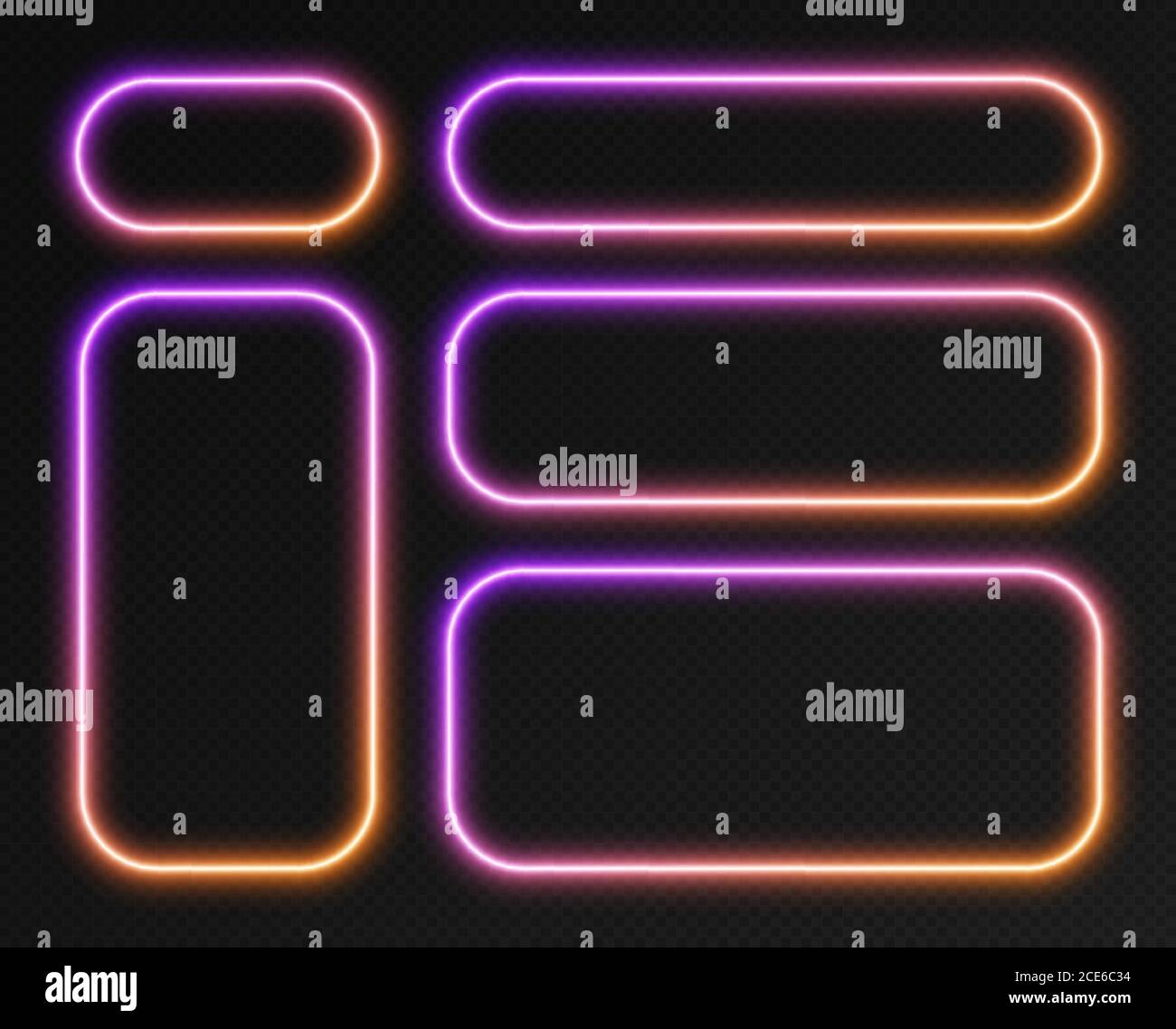 Neon gradient frames set, collection of purple-orange glowing rounded ...