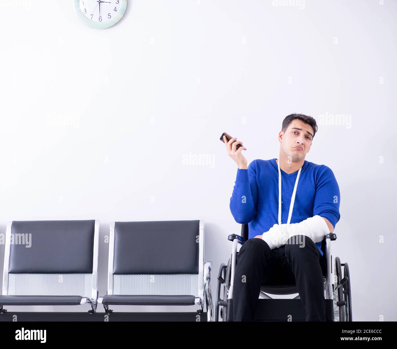 The desperate man waiting for his appointment in hospital with broke ...