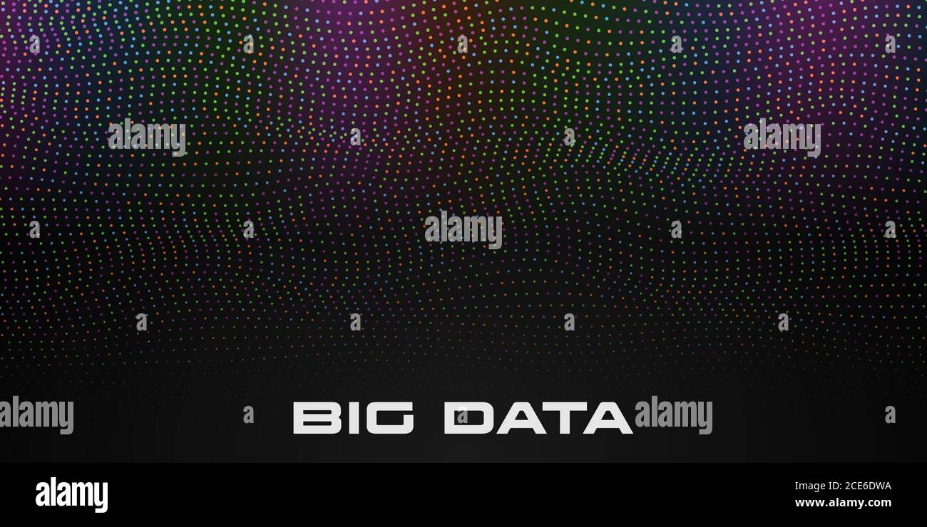 Abstract big data visualization. Wave structure consists of Multicolored particles. Science ...