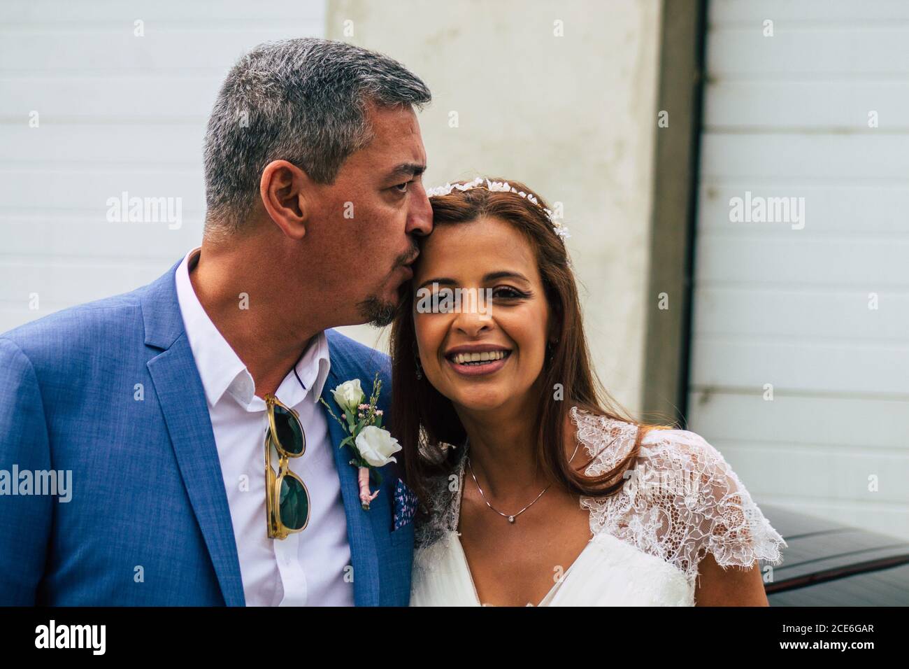 Reims France August 29, 2020 View of unidentified couple participating ...