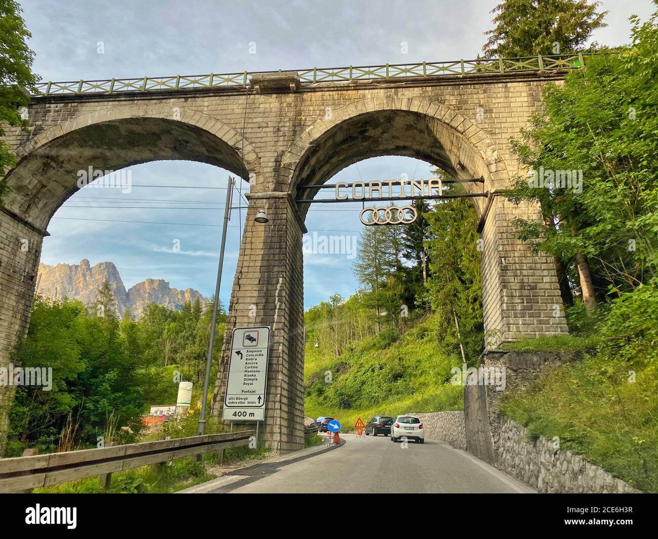 CORTINA, ITALY - AUGUST 2020: Traffic along city streets in summer ...