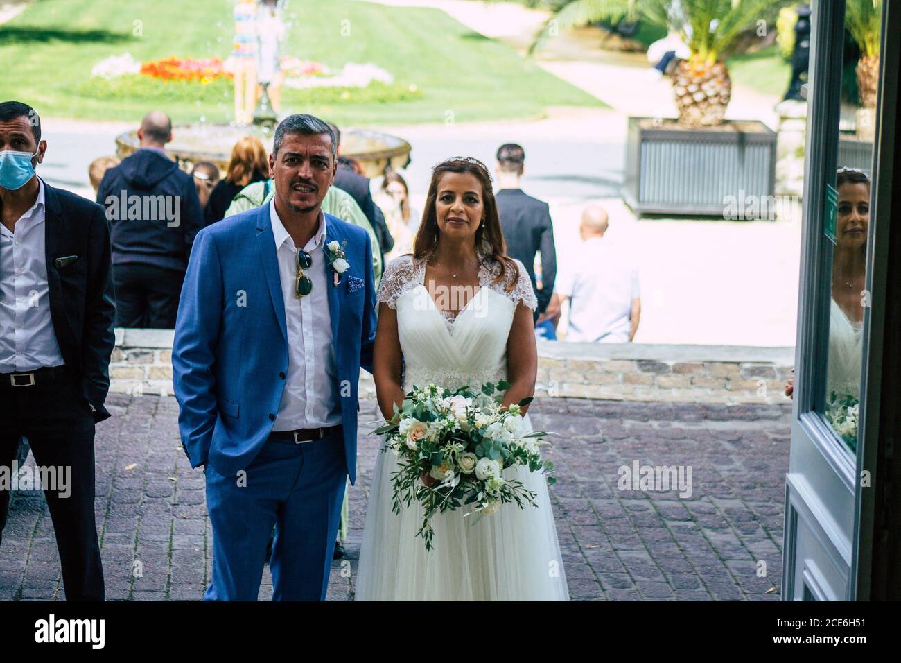 Reims France August 29, 2020 View of unidentified couple participating ...