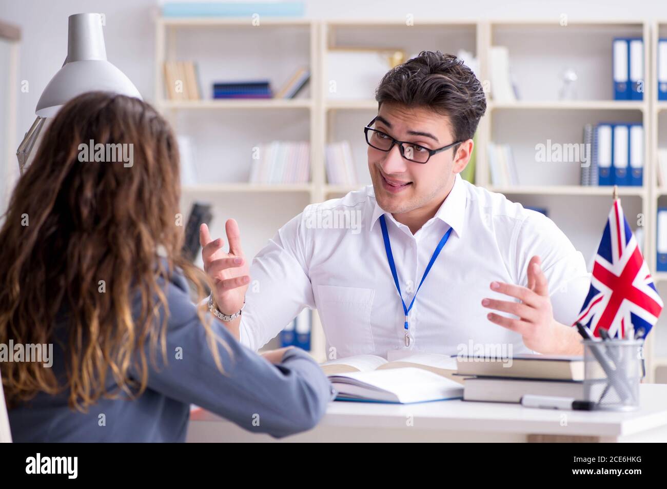 The english language training with teacher and student Stock Photo - Alamy