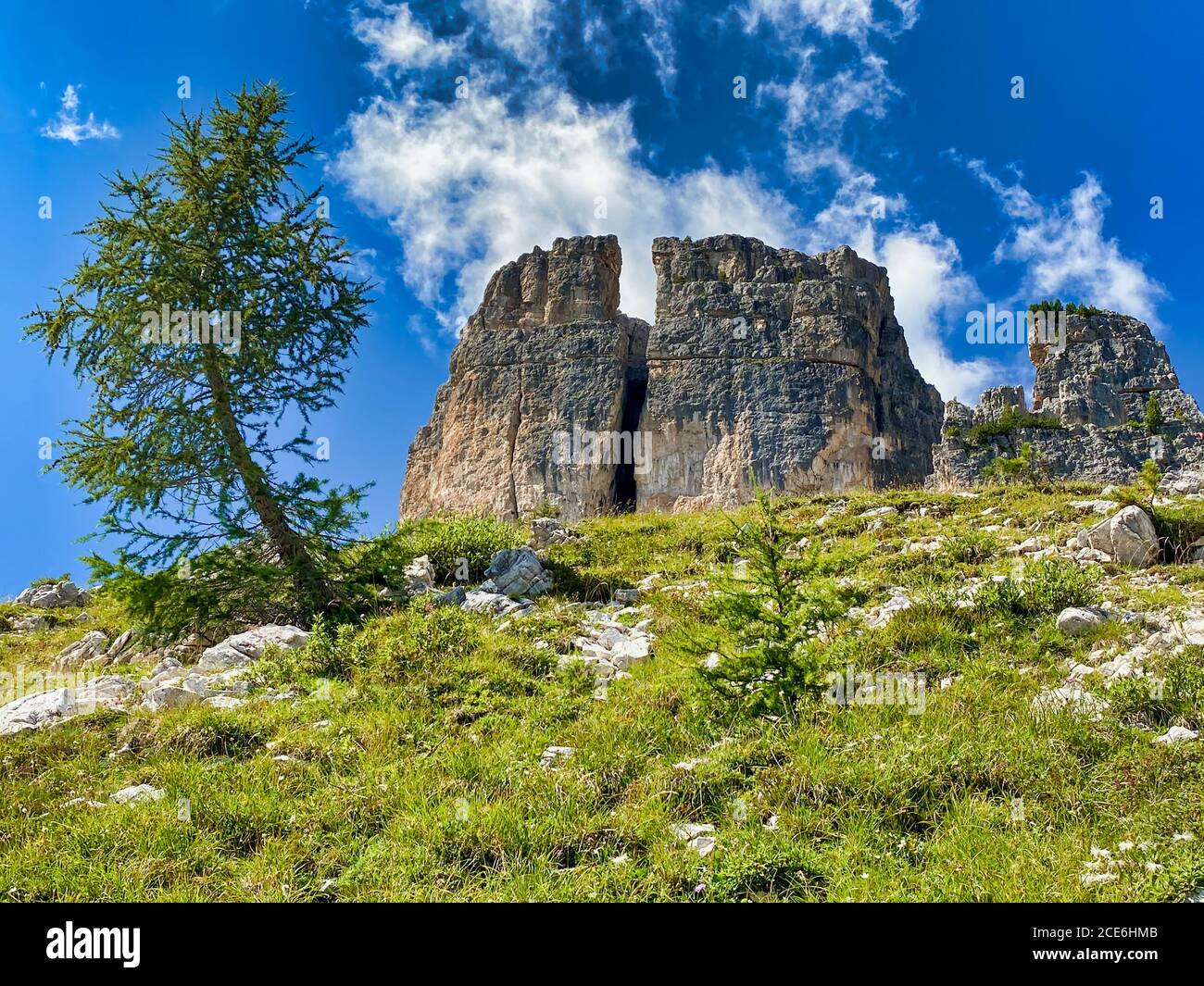 Five Towers, Italian Alps. Cinque Torri landscape in summer season ...