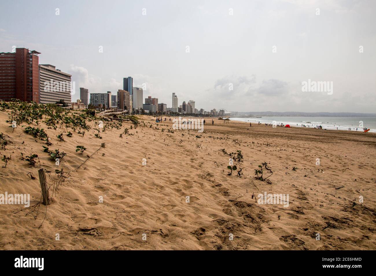 Stretch of durban beach with beachfront buildings in background Stock ...
