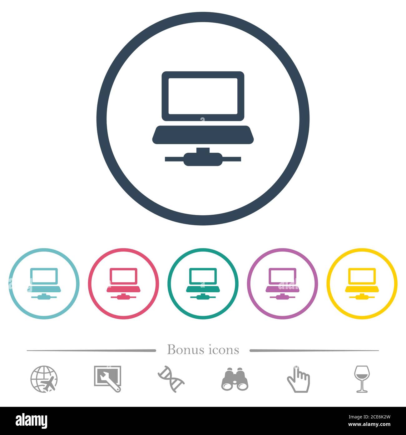 Network computer flat color icons in round outlines. 6 bonus icons ...