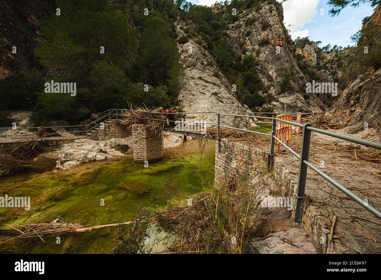 Storm damage in the Canaleta gorge at La Fontcalda after storm Gloria ...