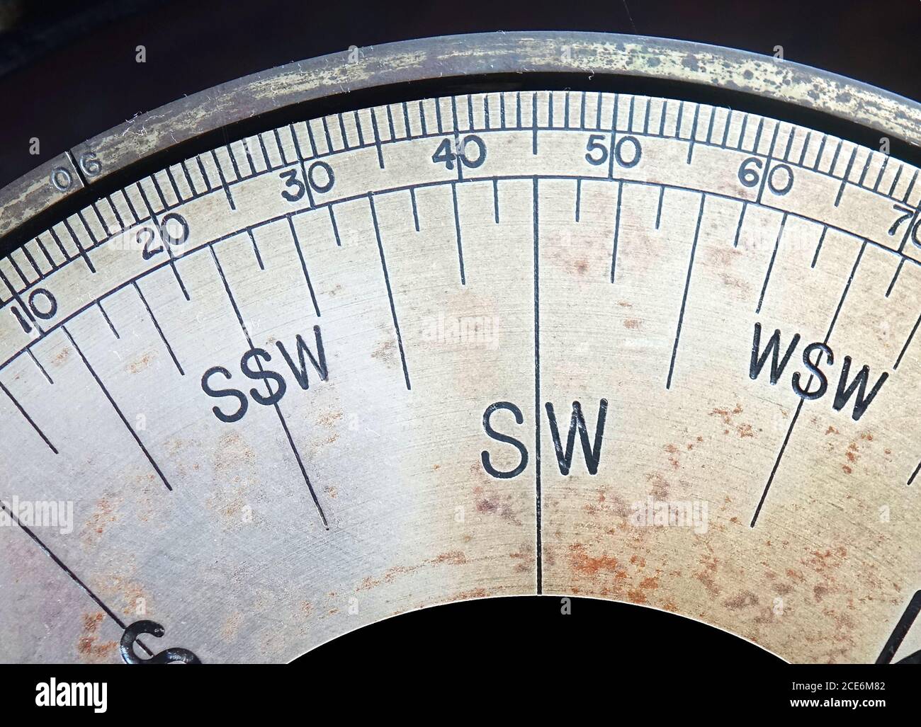 Detail of an old compass rose showing southwest Stock Photo - Alamy