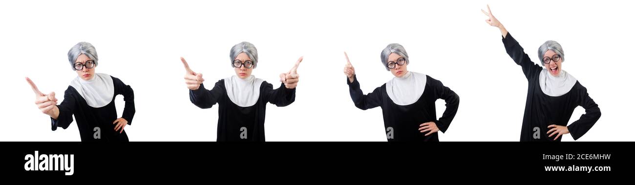 The comic nun isolated on white Stock Photo - Alamy