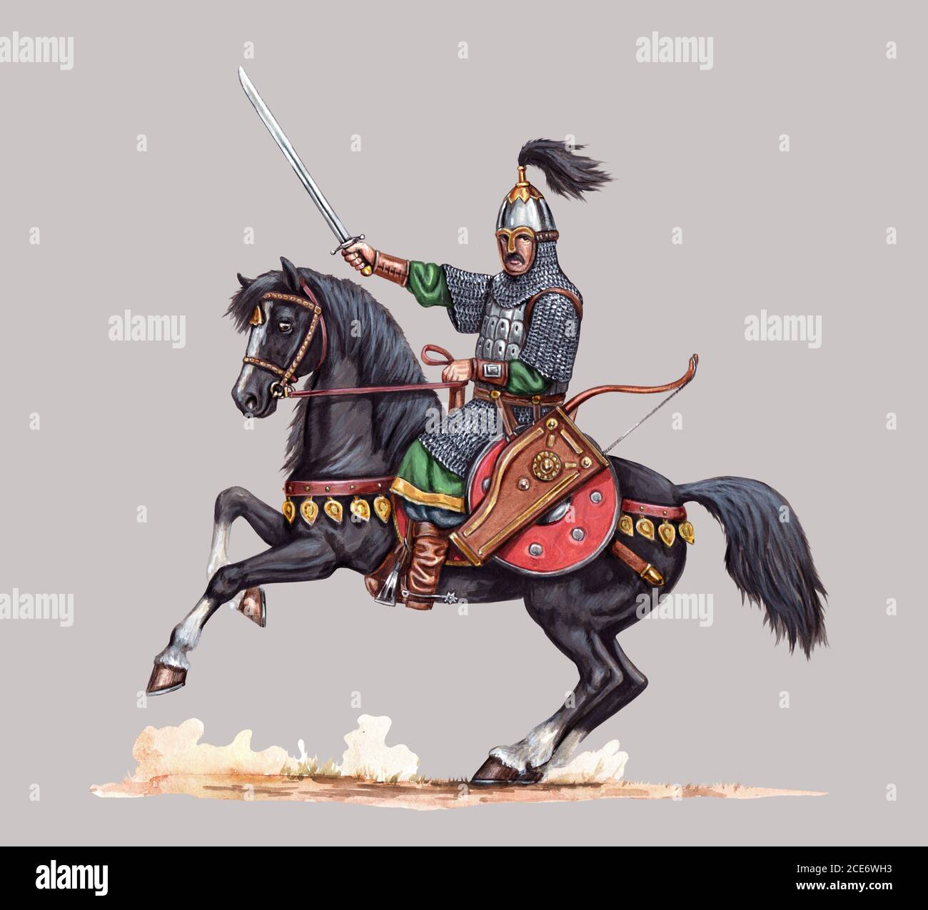 Medieval mounted knight. Heavy armored rider. Knight with sword ...
