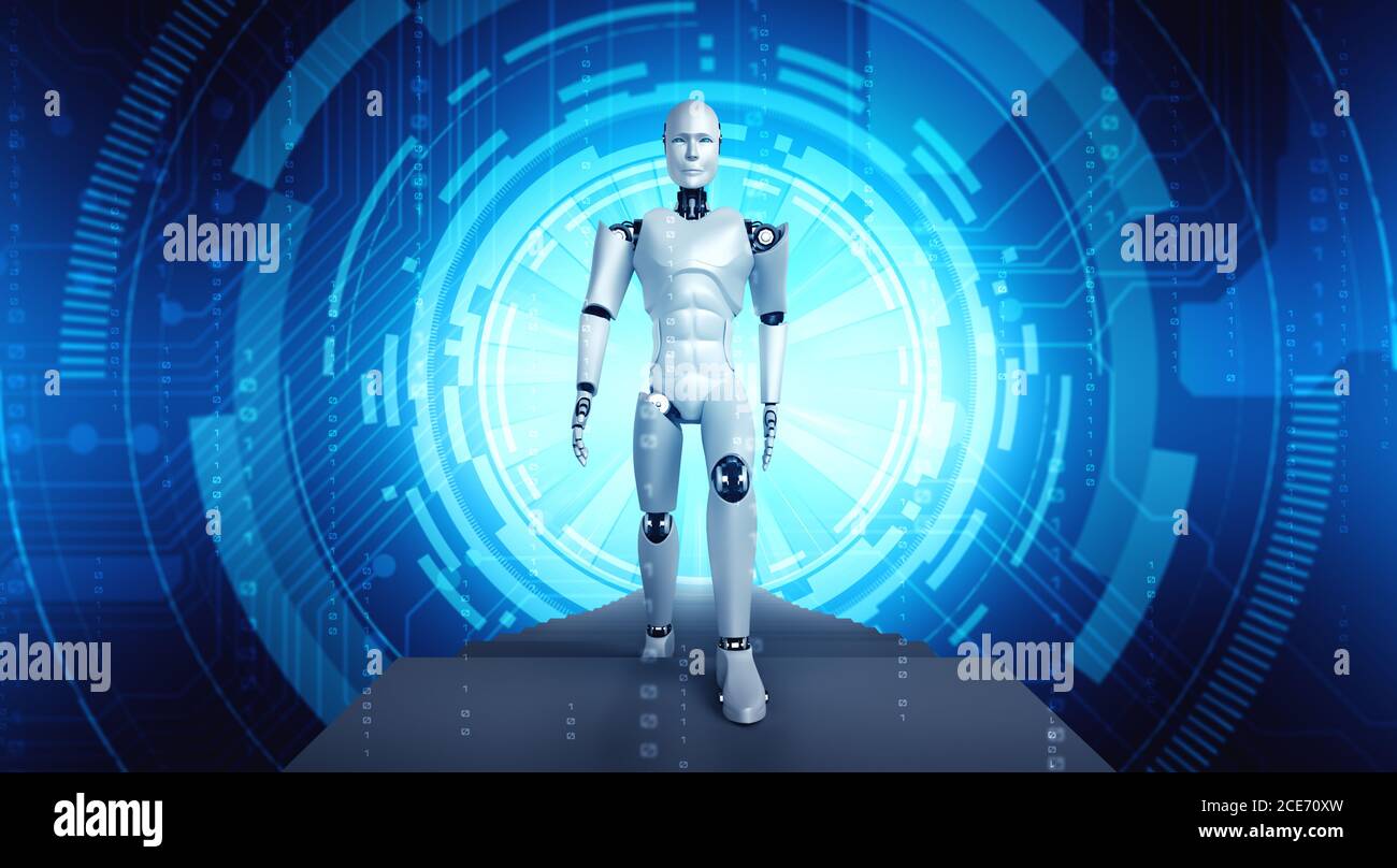3D rendering robot humanoid in sci fi fantasy world Stock Photo - Alamy