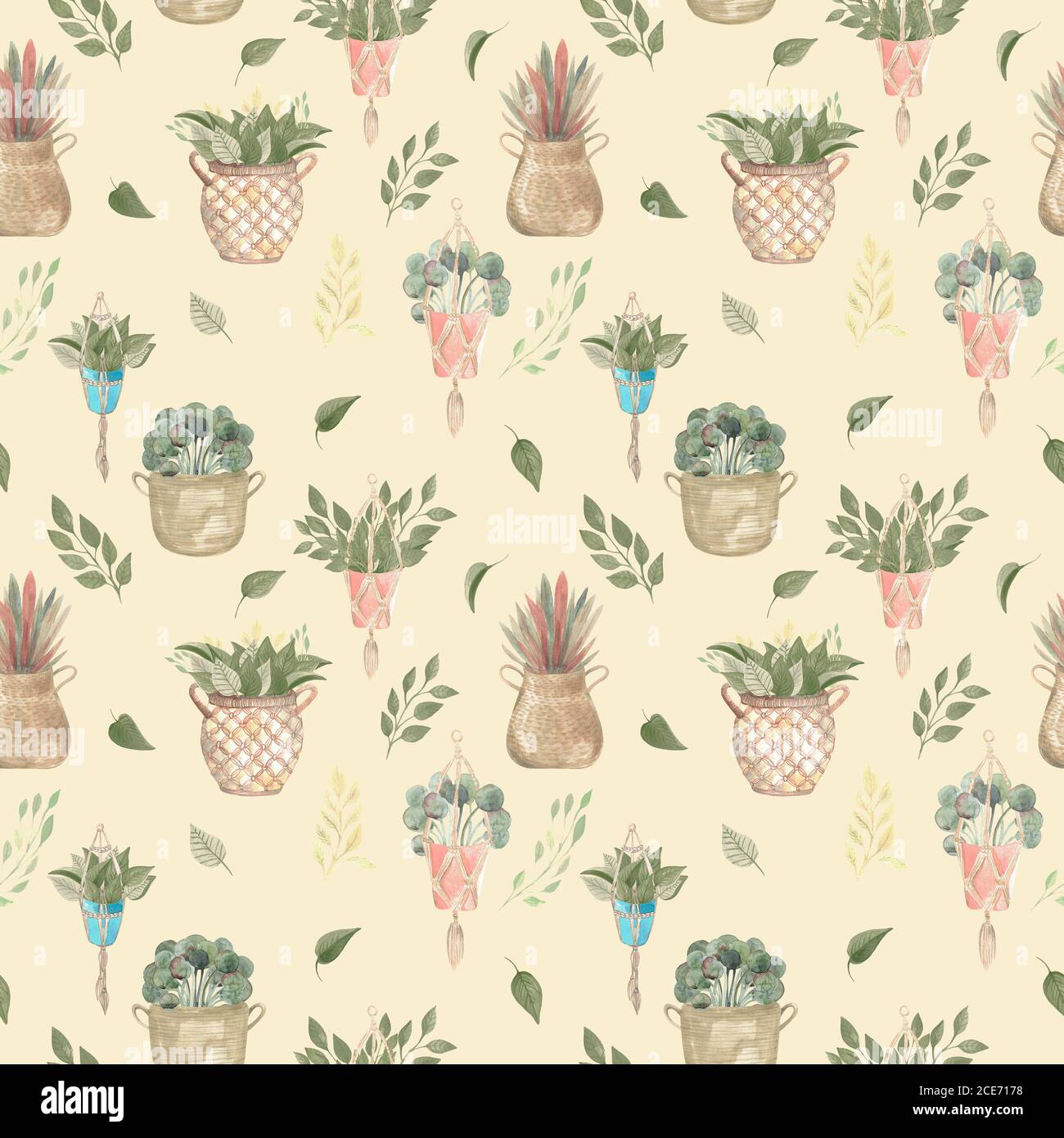 Watercolor house plants pattern hi-res stock photography and images - Alamy