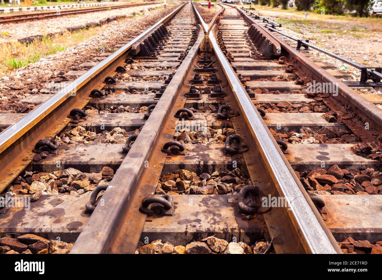 Close up the rusted train tracks Stock Photo - Alamy