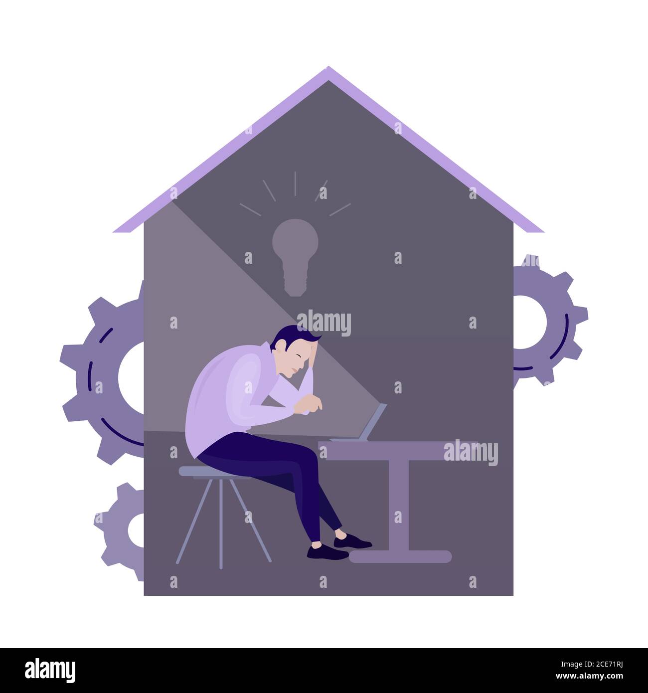 Home isolation, work with laptop. Vector quarantine office online ...