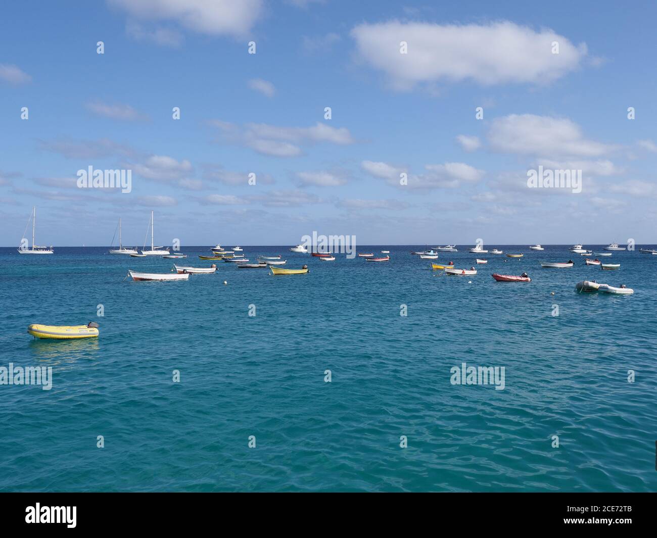 Boats on Atlantic Ocean at Sal island in Cape Verde Stock Photo - Alamy