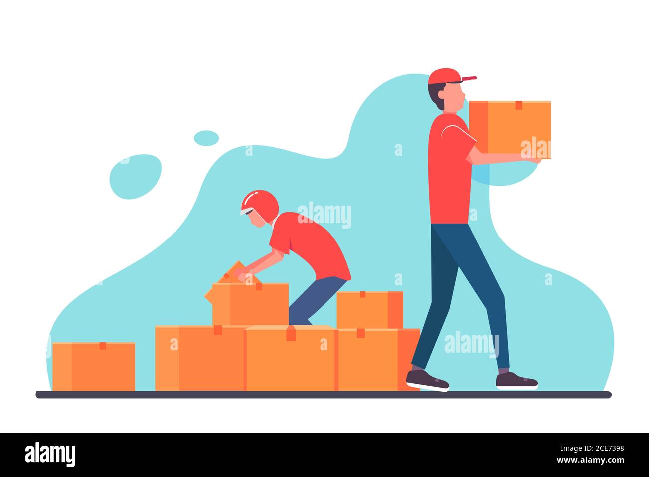 vector illustration of courier lifting parcels Stock Vector Image & Art ...