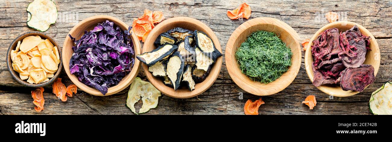 Soup set of dried vegetables.Dried carrots,cabbage,garlic,herbs and ...