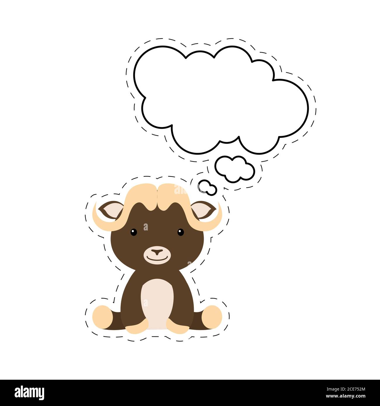 Cute cartoon musk ox with speech bubble sticker. Kawaii character on ...