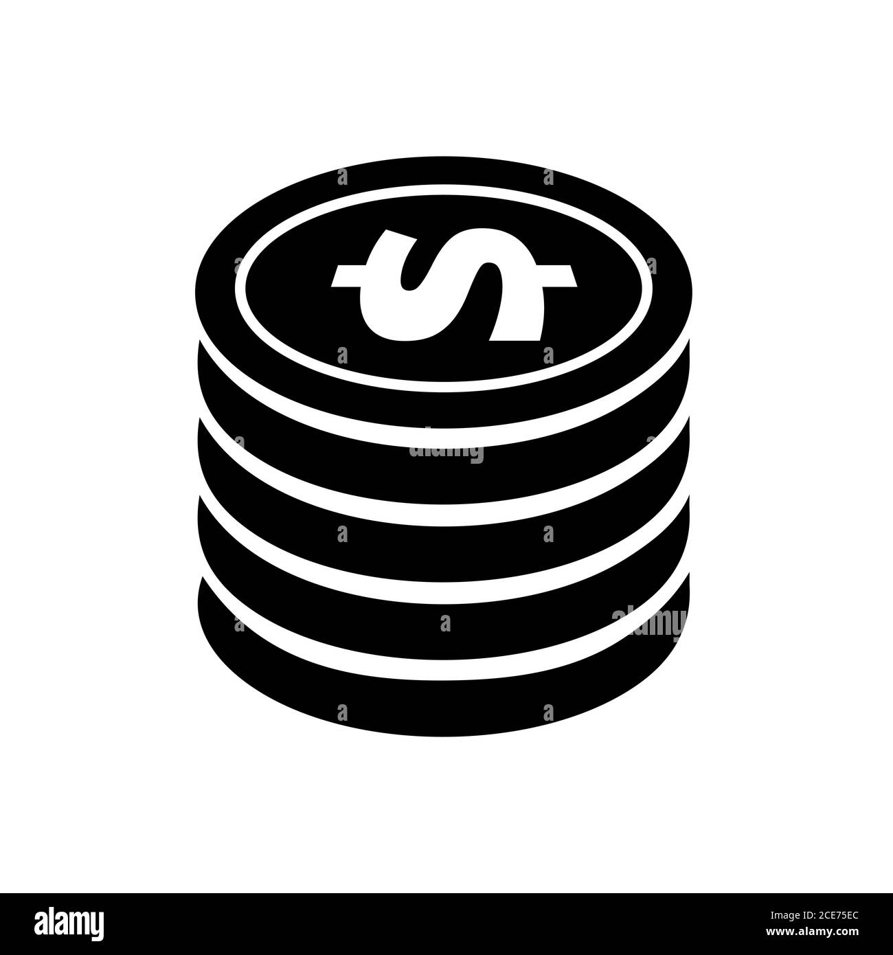 pile dollar coin symbol flat black line icon, Vector Illustration Stock ...