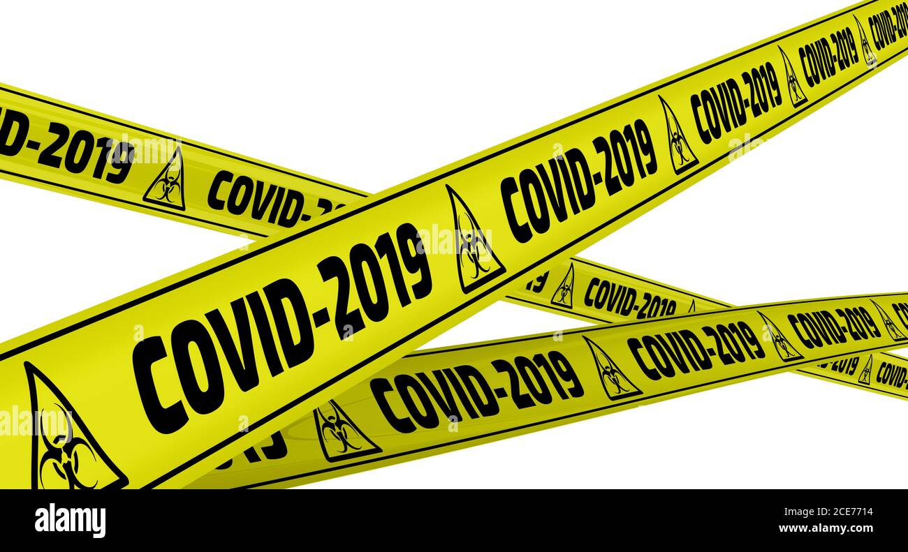 COVID-19.Yellow warning tapes with black text COVID-2019 (The 2019 ...
