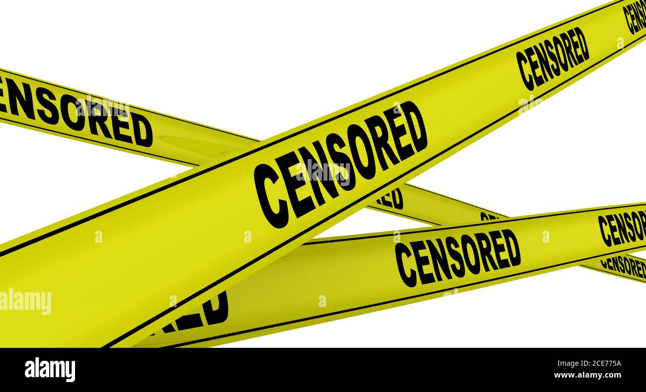 Censored. Labeled yellow warning tapes. Yellow warning tapes with black ...