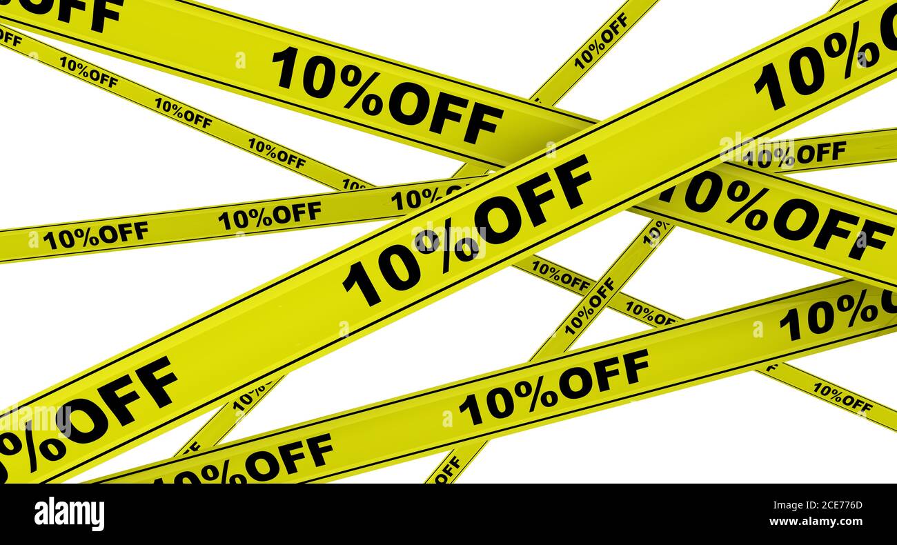 Discount of ten percent. Labeled yellow warning tapes. Yellow warning ...