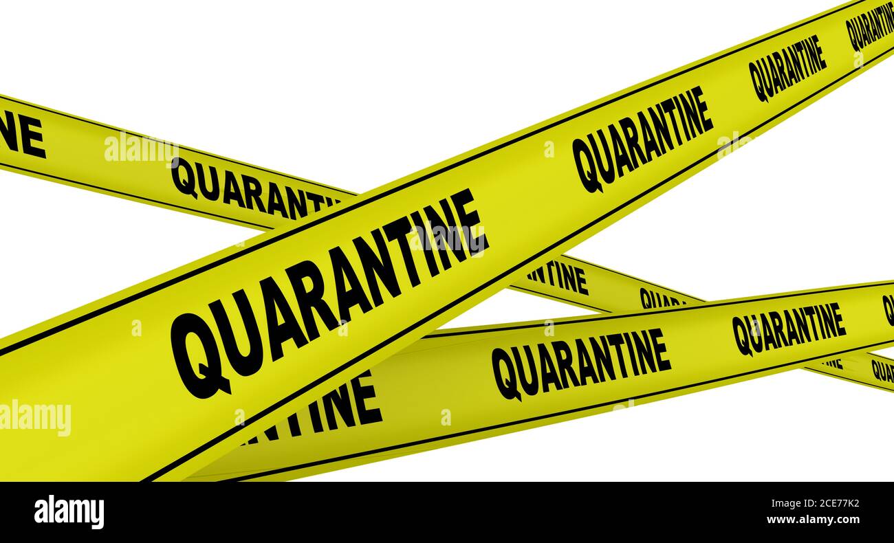 Quarantine. Yellow warning tapes with black words QUARANTINE. Isolated ...