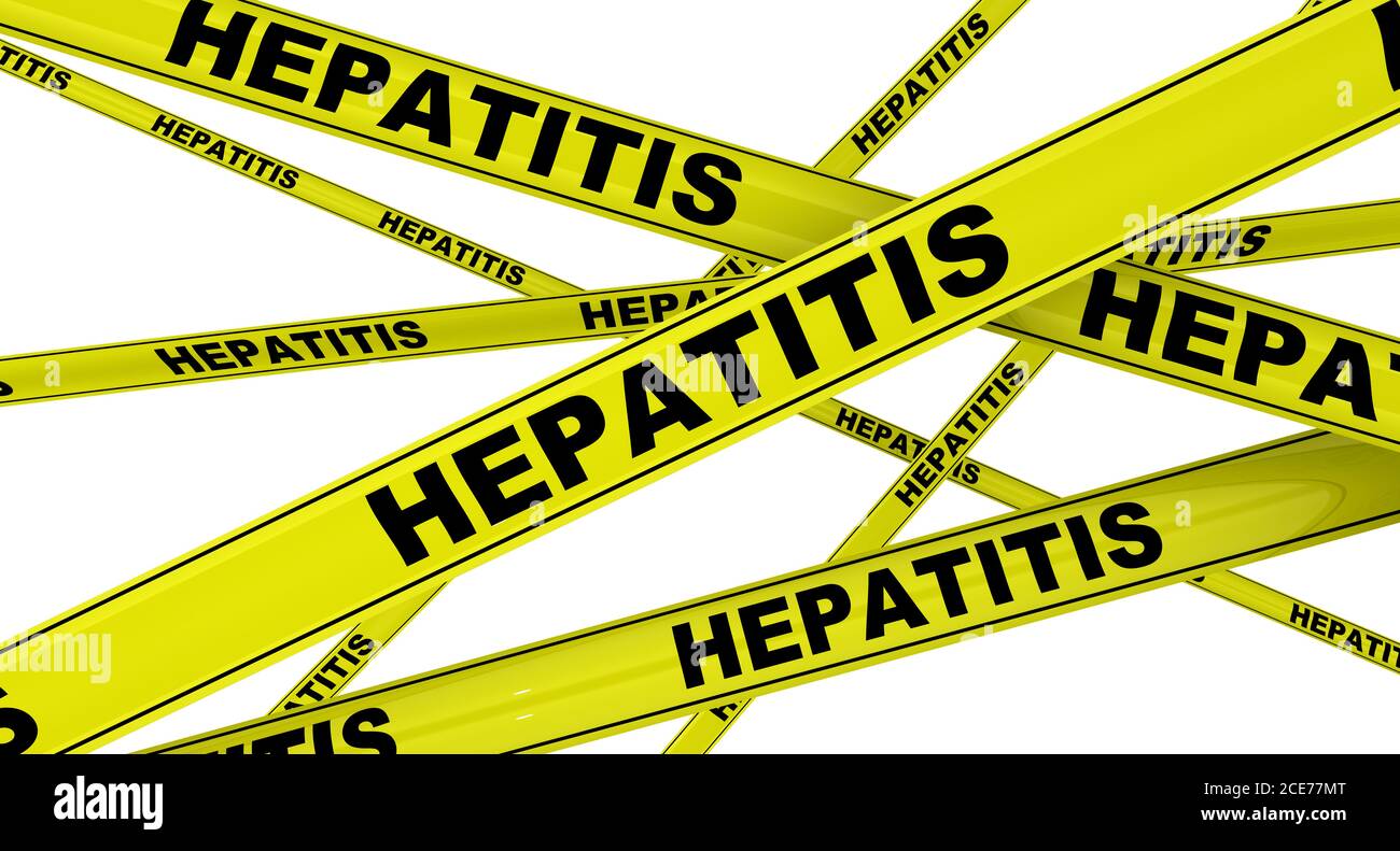 Hepatitis. Yellow warning tapes with black words HEPATITIS (is ...
