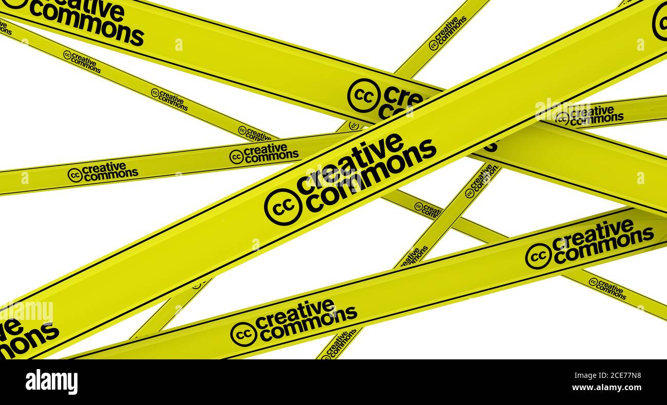 Creative commons. Yellow warning tapes with black symbols of Creative ...