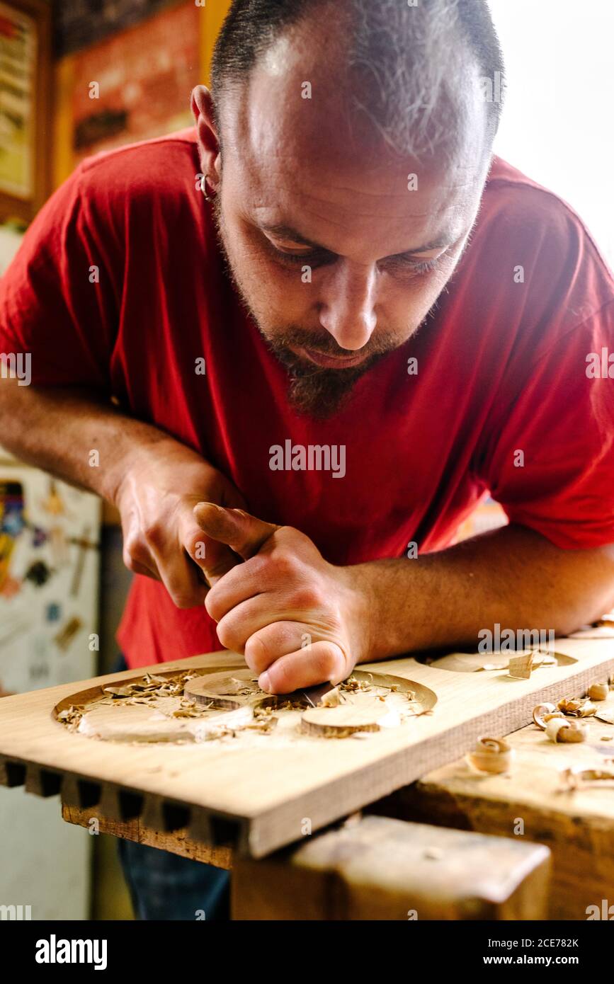 Male using wood chisel hi-res stock photography and images - Alamy