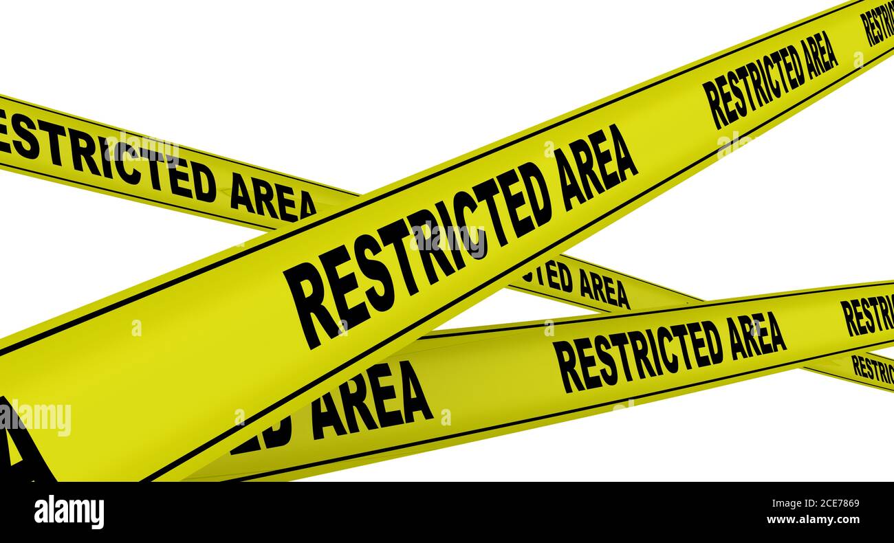 Restricted area. Yellow warning tapes with black text RESTRICTED AREA ...