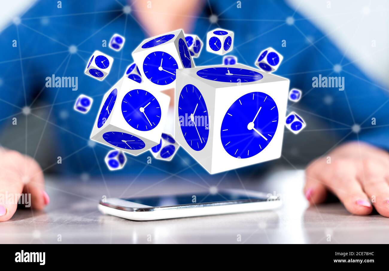 Smartphone with time management concept between hands of a woman in ...