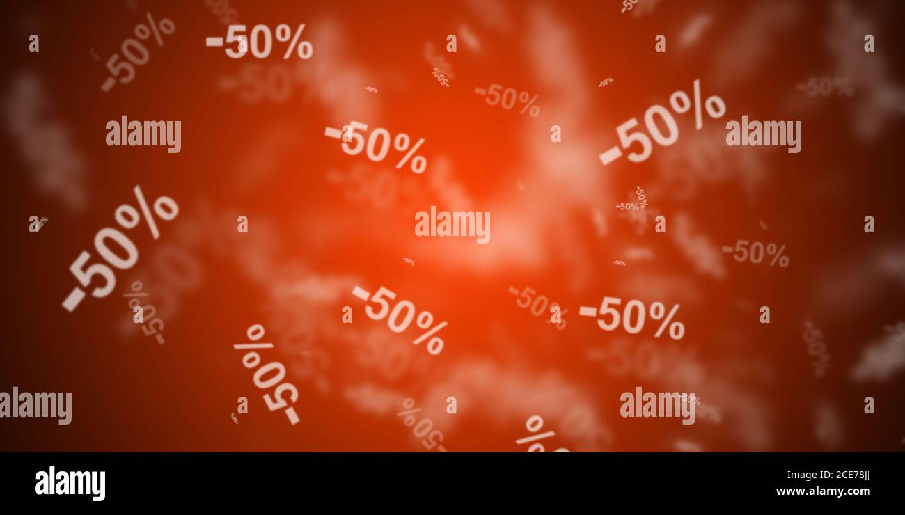 Flying 50% discount symbols hi-res stock photography and images - Alamy